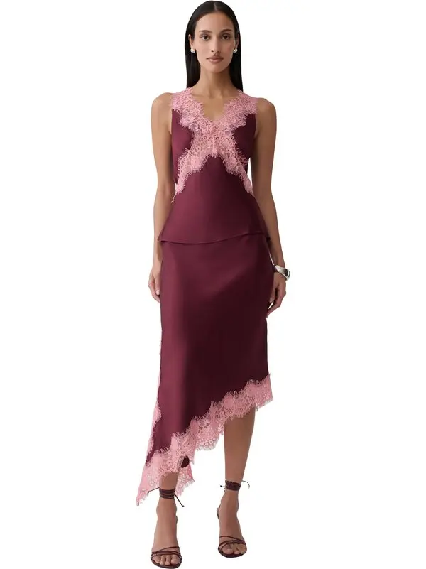 Meshki Amber Satin And Lace Midi Skirt - Red