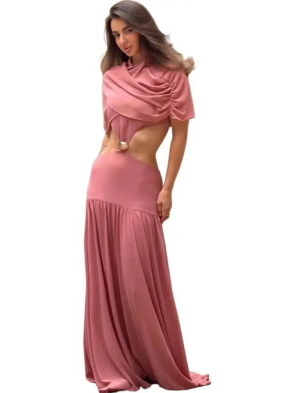 Meshki Georgina Chiffon Midi Dress - Burnt Rose
