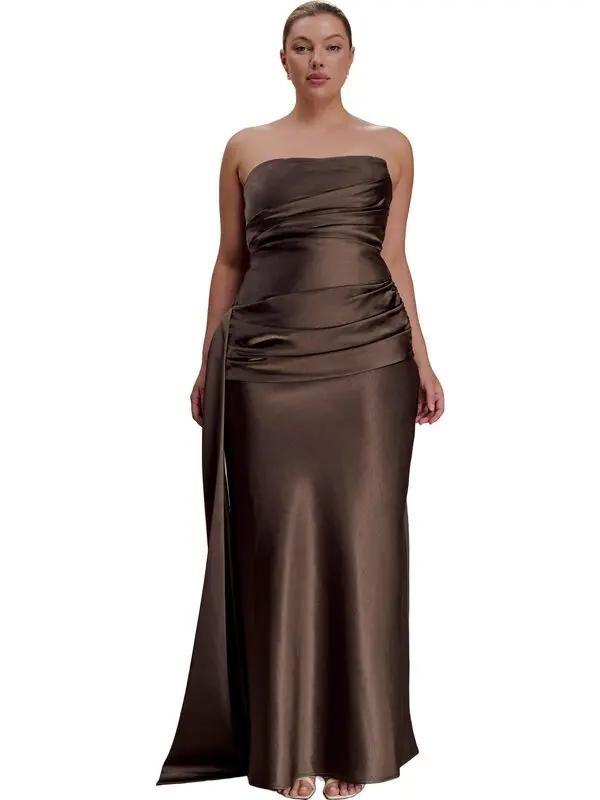 Meshki Sarah Strapless Maxi Dress With Waist Tie - Mocha