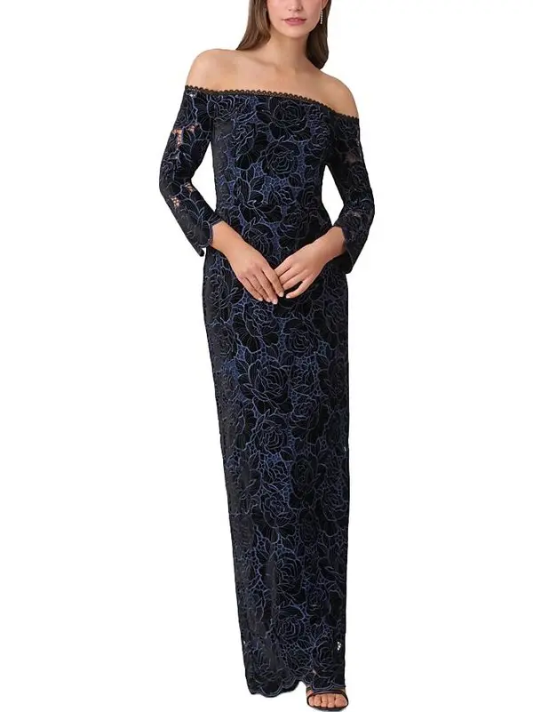 Shoshanna Joelle Velvet Cutwork Dress - Jet/navy