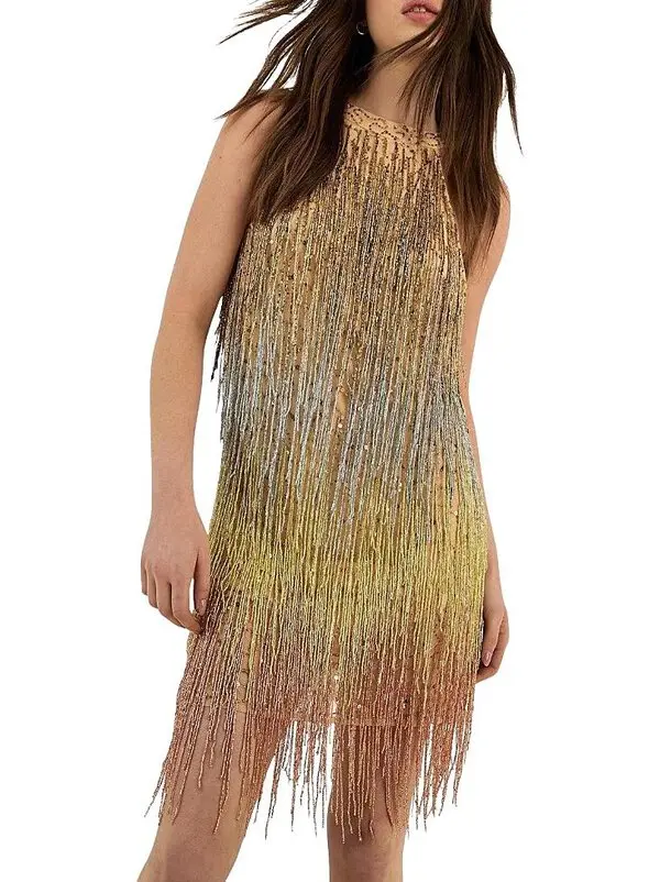 Nasty Gal Ombre Beaded Tassel Mini Dress - Multi