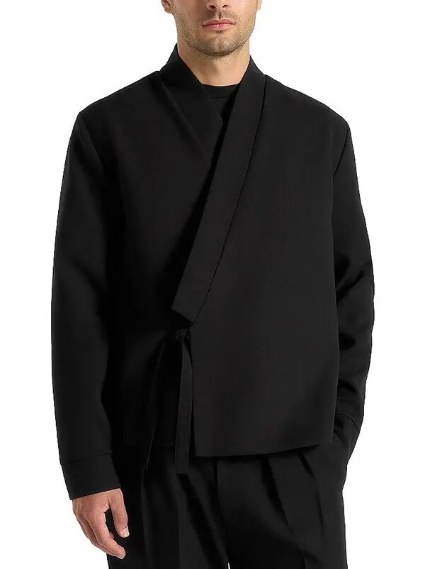 Manière De Voir Robin Textured Kimono Wrap Jacket - Black