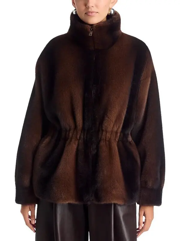 DUCIE Kai Faux Fur Zip Front Jacket - Chesnut