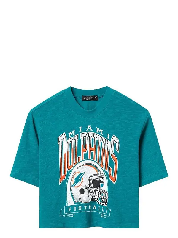 Junk Food Clothing Miami Dolphins Helmet Mock Neck Crop Tee - Teal