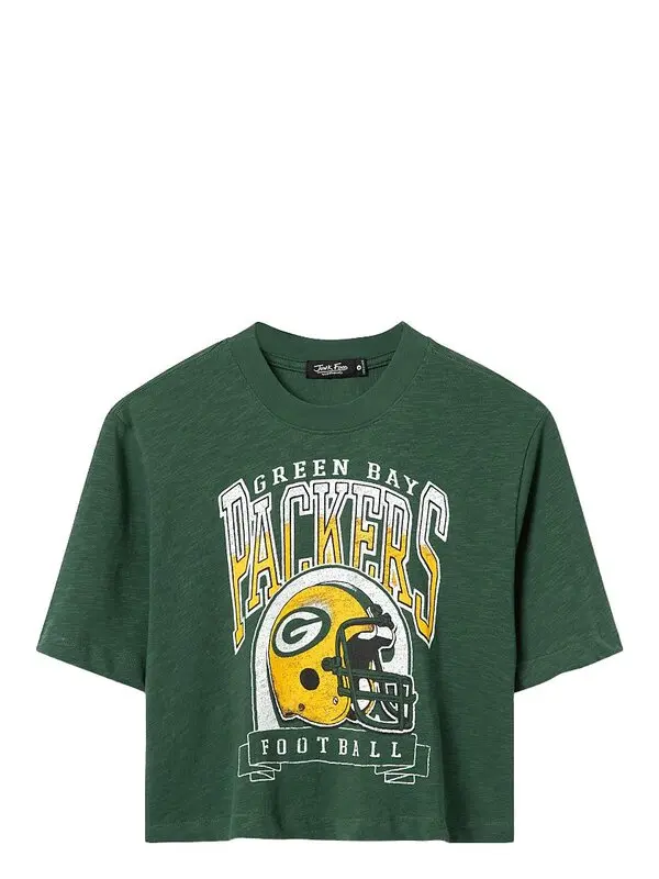 Junk Food Clothing Green Bay Packers Helmet Mock Neck Crop Tee - Hunter