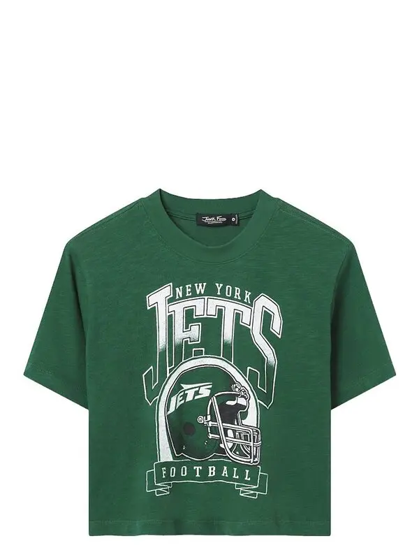 Junk Food Clothing New York Jets Helmet Mock Neck Crop Tee - Hunter