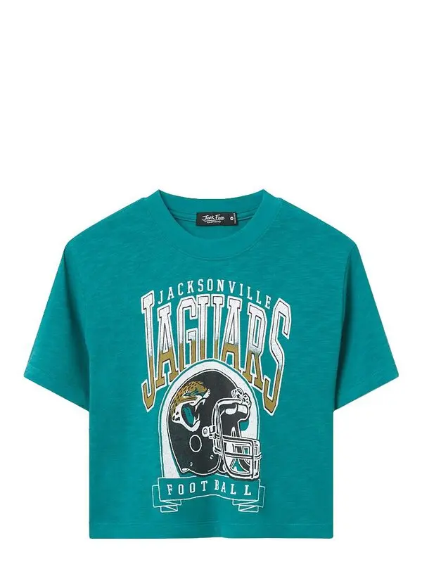 Junk Food Clothing Jacksonville Jaguars Helmet Mock Neck Crop Tee - Teal