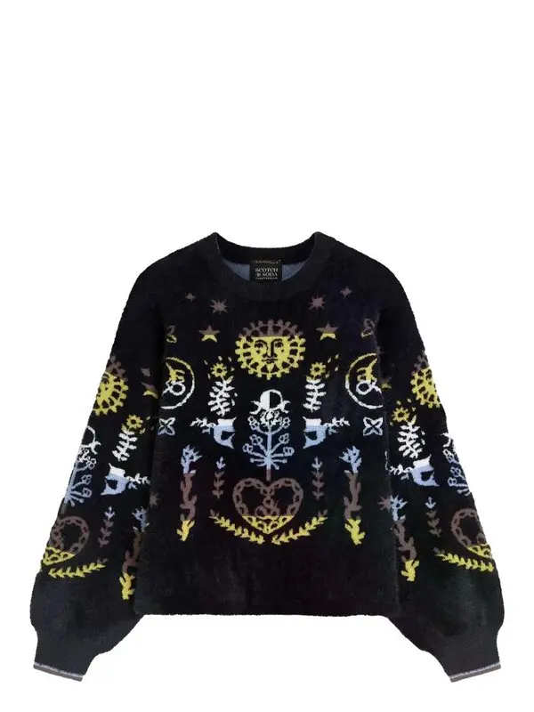Scotch & Soda Graphic-intarsia Brushed-knit Sweater - Black
