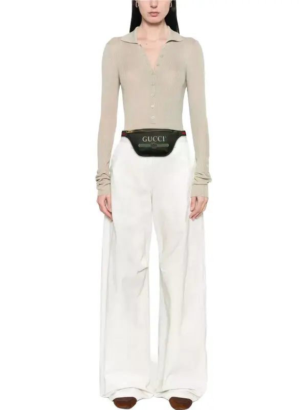 Gucci 2000-2015 Small Grained Calfskin Web Logo Belt Bag - Black