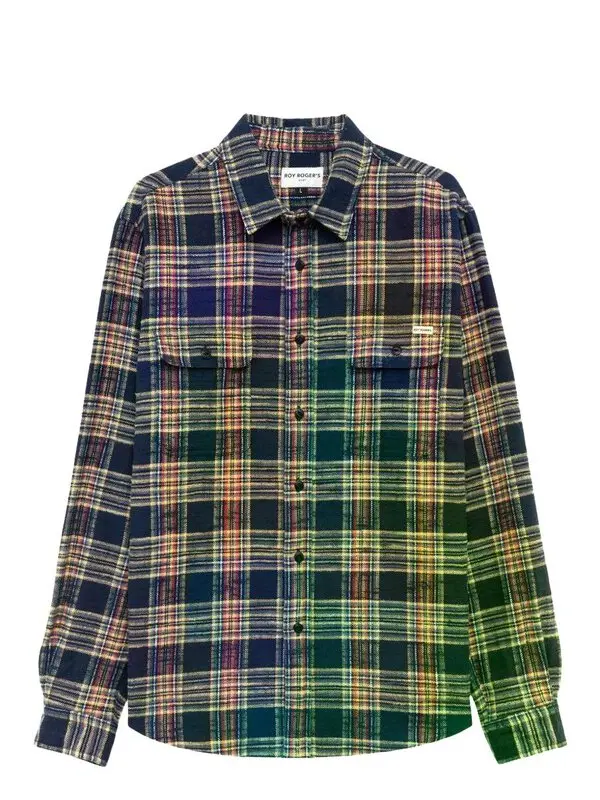 ROY ROGER'S Work Check-pattern Flap-pocket Shirt - Blue