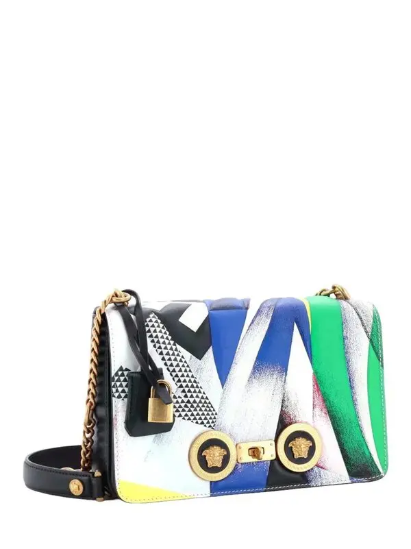 Versace Medusa Padlock Icon Flap Bag Printed Leather Medium Shoulder Bag - Multicolour