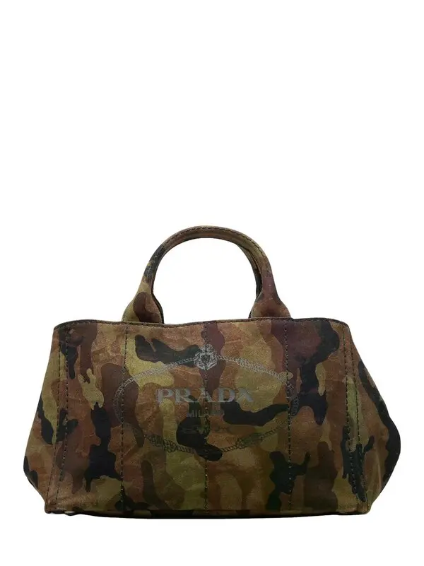 Prada 2000-2013 Canvas Canapa Logo Camouflage Tote Satchel - Brown
