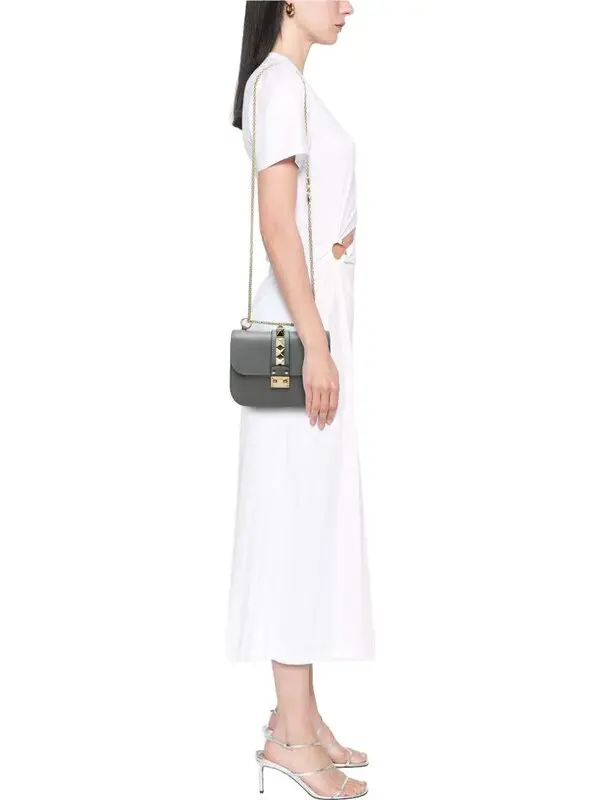 Valentino Garavani 2000-2017 Small Leather Rockstud Glam Lock Crossbody Bag - Grey