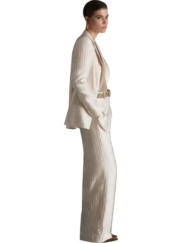 ATELIER Satin Pinstripe Wide-leg Trousers - Cream