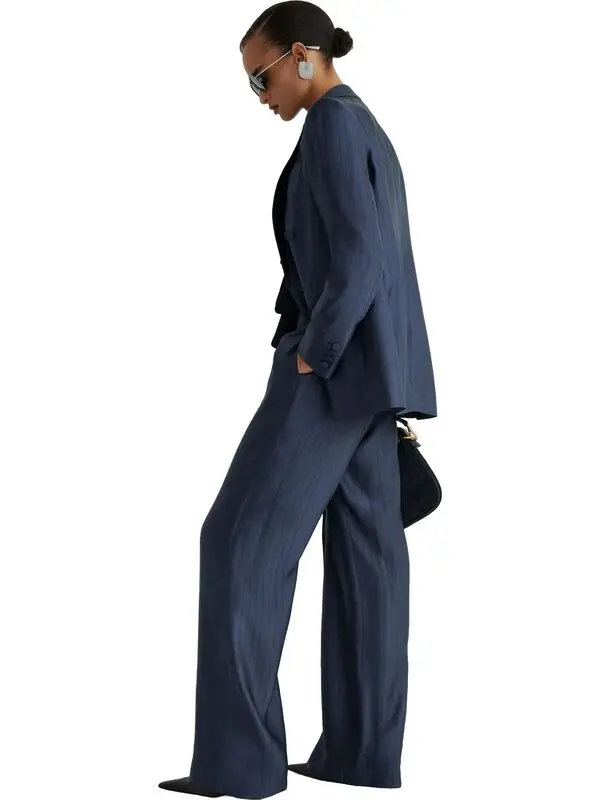 ATELIER Satin Pinstripe Wide-leg Trousers - Navy