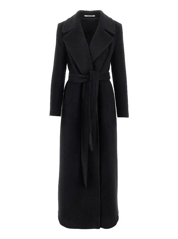 Tagliatore Wool Cloth Long Coat With Belt - Black
