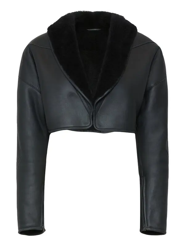 Max Mara Cropped Shearling Jacket - Grey