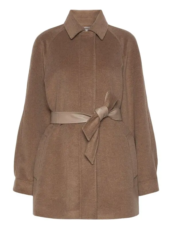 Max Mara Cashmere Leather-trim Wrap Coat - Metallic