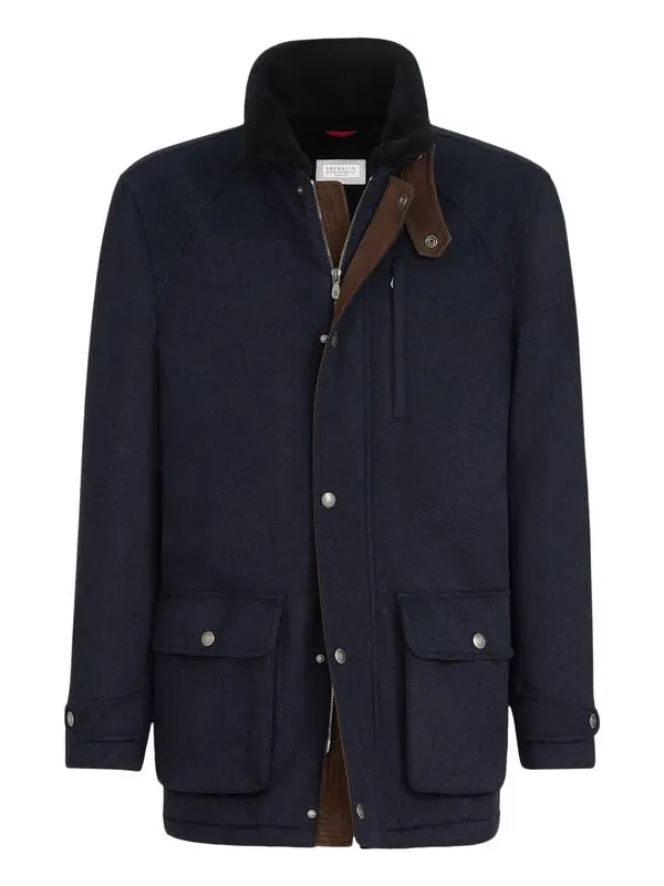 Brunello Cucinelli Cashmere Beaver Cloth Field Jacket - Blue