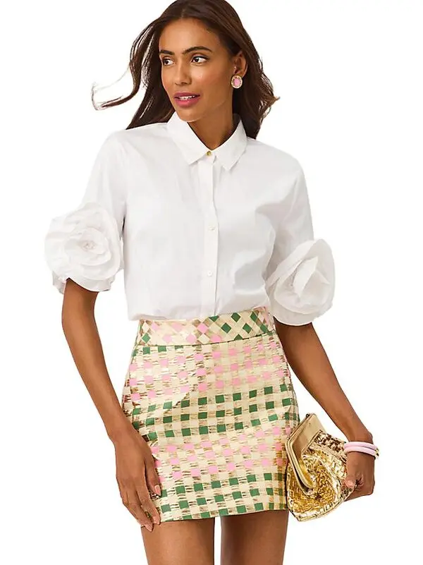 Lilly Pulitzer® Sarissa Jacquard Mini Skirt In High-rise, Straight Fit - Gold