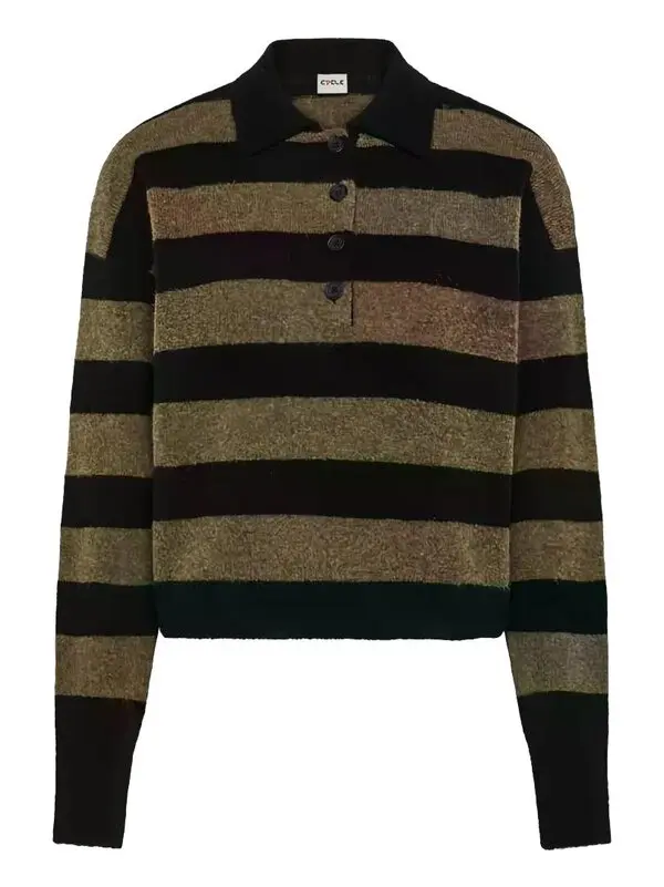 CYCLE Vera Striped Polo Top - Black