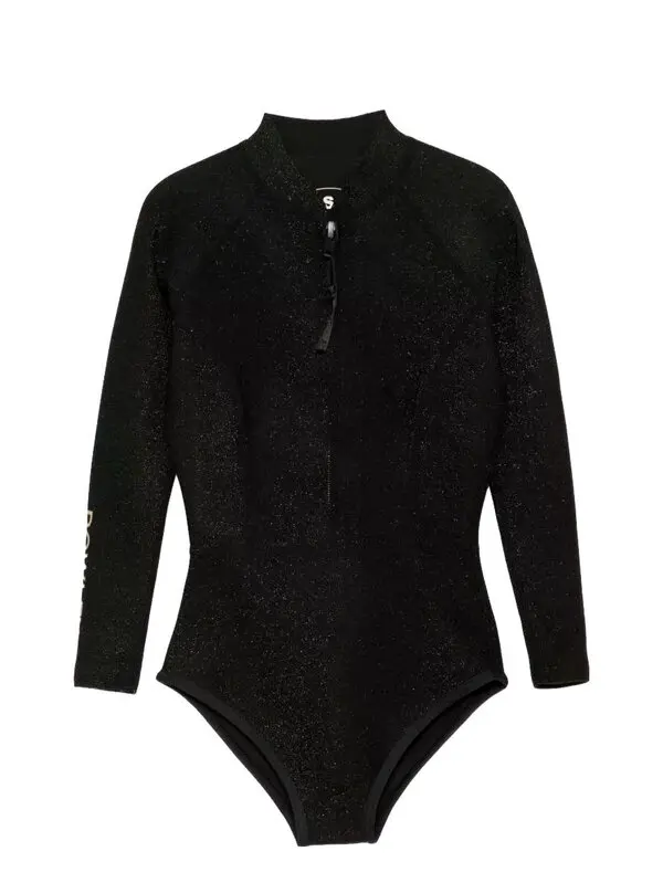 Cynthia Rowley Glitter-effect Long-sleeve Swimsuit - Black