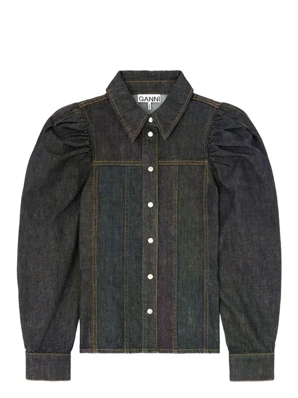 GANNI Shirt In Textured Slub Denim - Blue