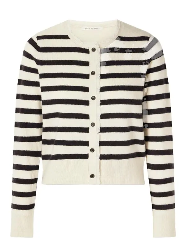 Maria Mcmanus Striped Frayed Cashmere And Cotton-blend Cardigan - No