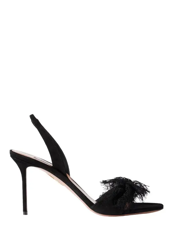 AQUAZZURA Lover 85 Lace-trimmed Suede Slingback Sandals - Black