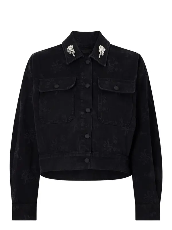 Simone Rocha Crystal-embellished Floral-print Denim Jacket - Black