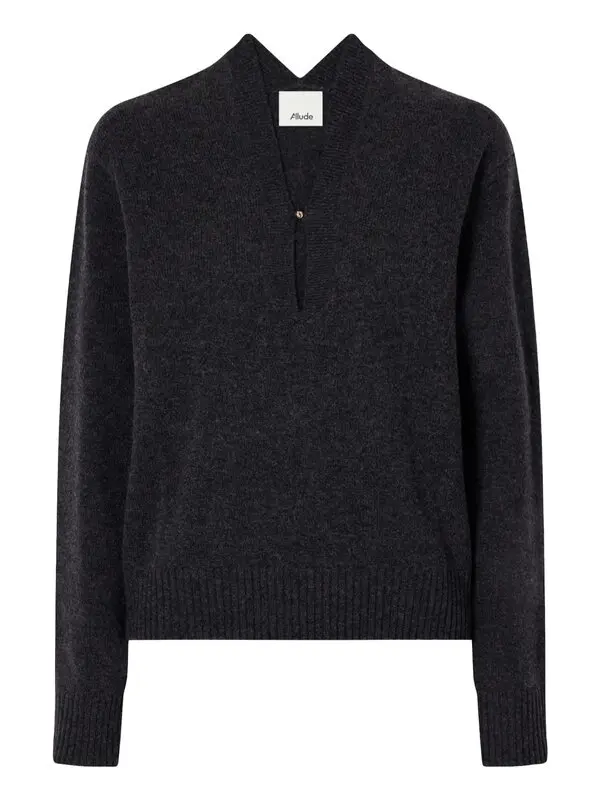 ALLUDE V-neck Long Sleeve Sweater - No