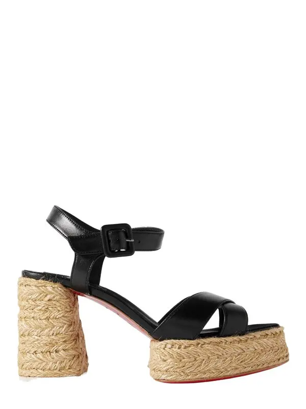 CHRISTIAN LOUBOUTIN Leather Espadrille Platform Sandals - Black