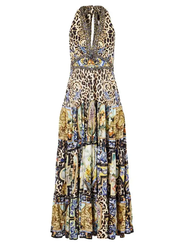 Camilla Tiered Crystal-embellished Printed Jersey Maxi Dress - No