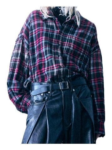 R13 Drop Neck Workshirt - Black Fuchsia