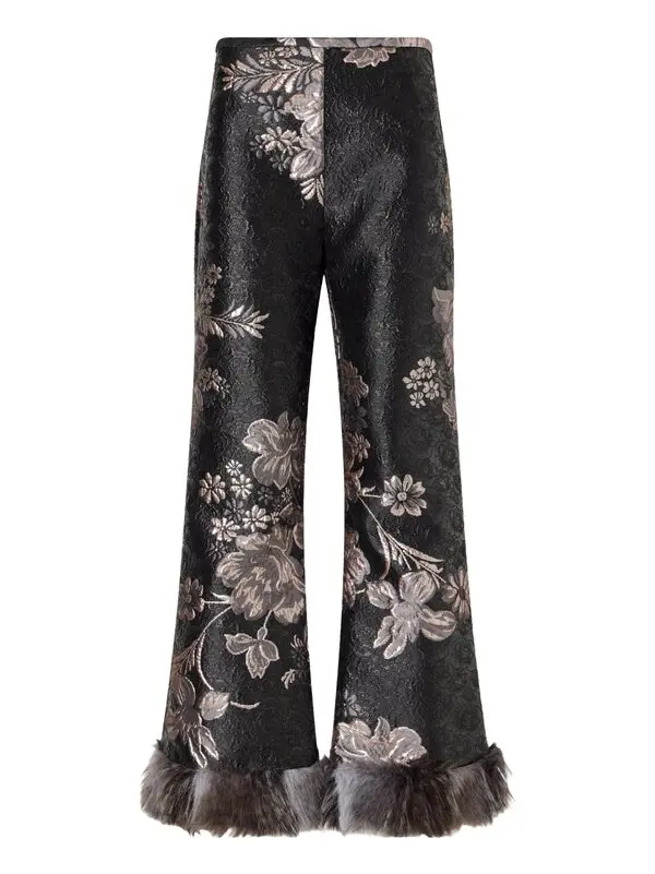 Anna Sui Plush-trimmed Arcadia Brocade Flared Pants - No
