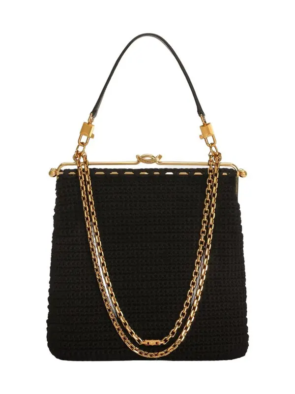 Dolce & Gabbana Dina Shoulder And Crossbody Bag In Crochet Cotton - Black