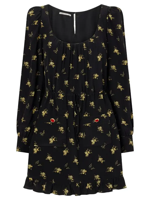 Alessandra Rich Ruffled Floral-print Crepe Mini Dress - Black