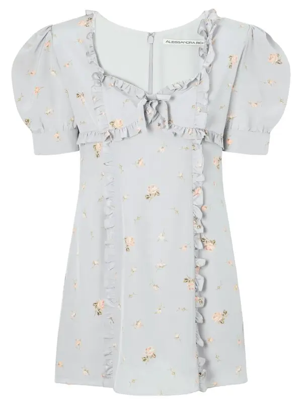 Alessandra Rich Floral-print Ruffle-trim Silk-crepe Mini Dress - No