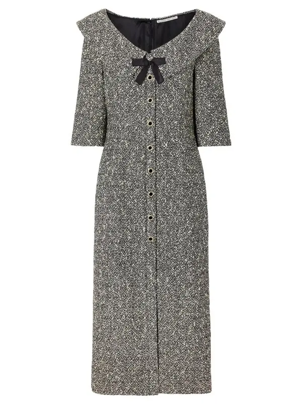 Alessandra Rich Silk-trimmed Tweed Midi Dress - Gray