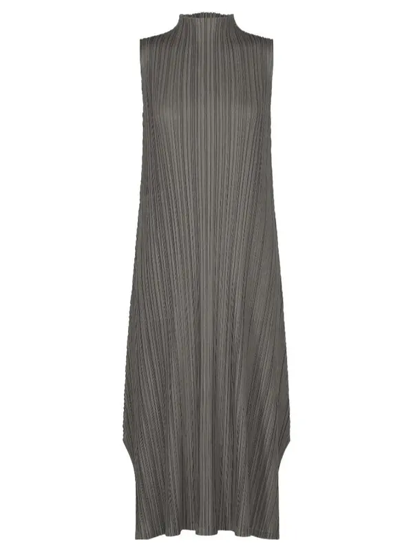 Issey Miyake Sleeveless Pleated Dress - Charcoal Gray