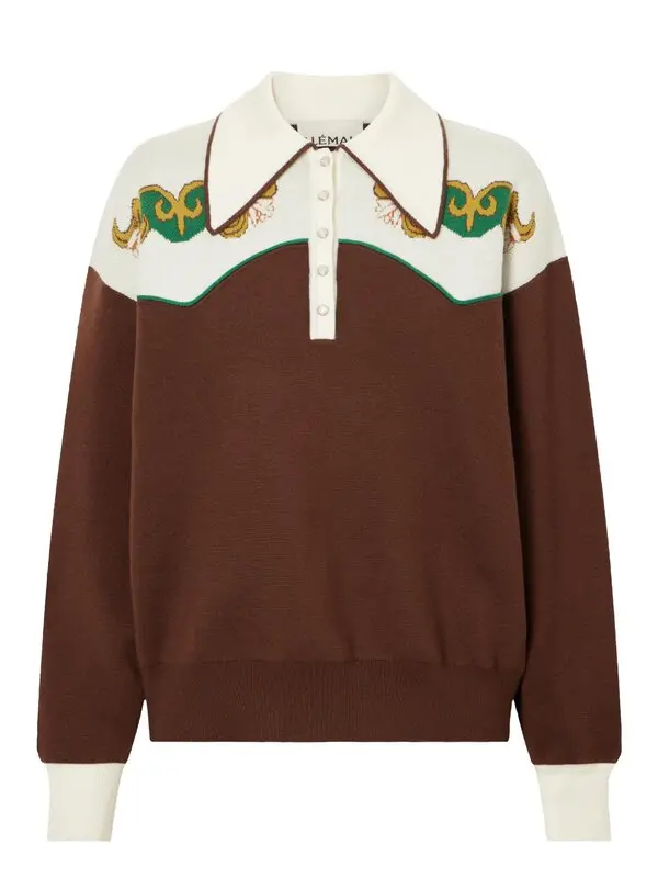 ALEMAIS Intarsia-knit Polo Sweater - No
