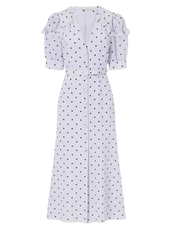 Alessandra Rich Lace-trimmed Silk Midi Dress - Blue