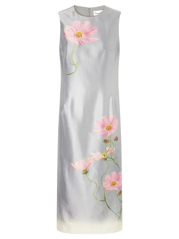 Oscar De La Renta Floral-print Satin Midi Dress - Gray