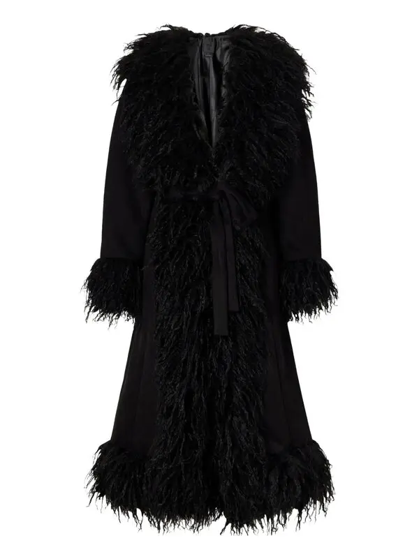 Anna Sui Belted Plush-trimmed Woven Coat - No
