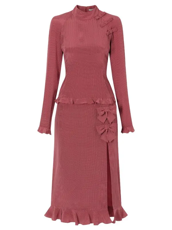 Alessandra Rich Bow-detailed Polka-dot Silk-crepe Midi Dress - No