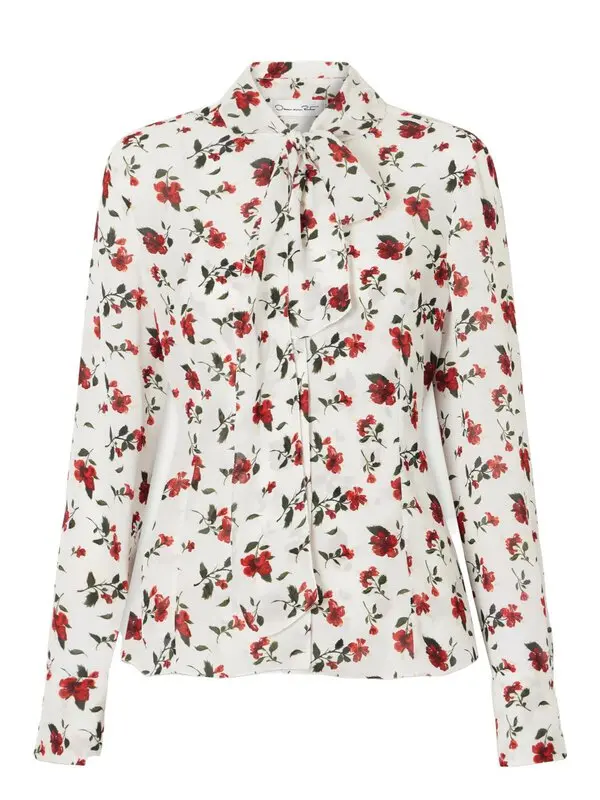 Oscar De La Renta Hibiscus Silk Chiffon Blouse - No