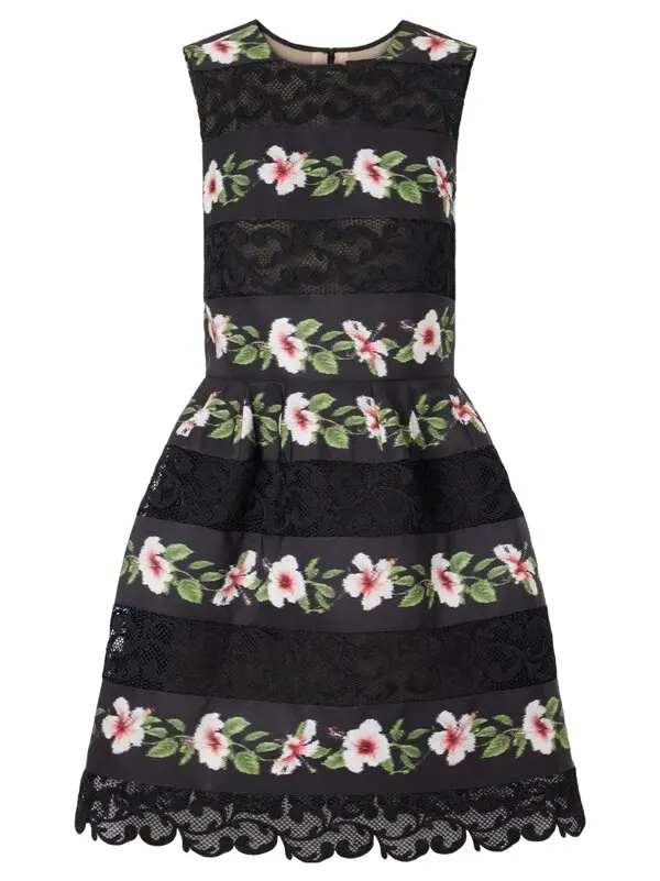Oscar De La Renta Floral-print Lace-trimmed Crepe De Chine Mini Dress - No