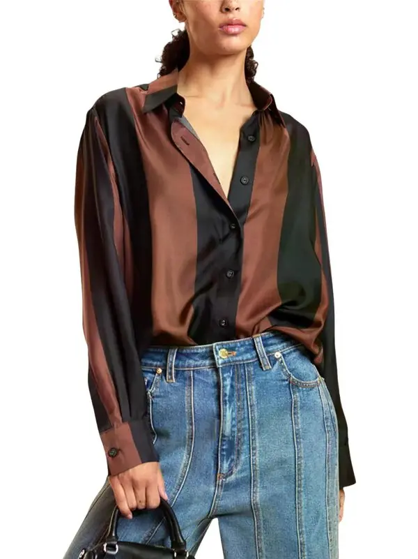 Cynthia Rowley Collectible Stripe Silk Shirt - Brown