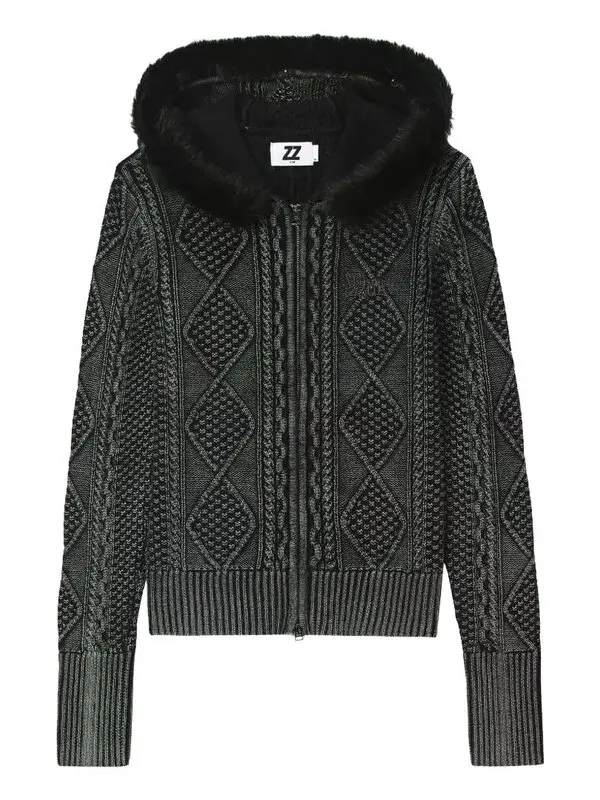 Izzue Cable-knit Hooded Cardigan - Black