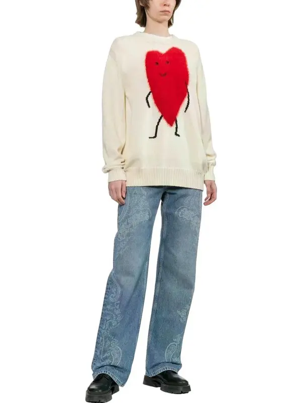 Joshua Sanders Heart-patch Intarsia-knit Sweater - Neutrals